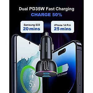 70W USB C Car Charger, JOYROOM Dual PD35W & QC3.0 Super Fast Charging, Compatible with iPhone 14 Pro Max/14 Plus/13 Pro Max/iPad Pro, Samsung Galaxy S23 Ultra/S22/S21, Google Pixel