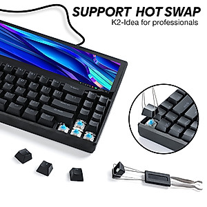 Kwumsy Portable Monitor Split Screen Keyboard Mechanical Multifunctional Keyboard with Built-in 12.6'' Touchscreen USB Expansion Compact 71 Keys RGB LED Backlit N-Key for Windows Mac Android (K2)