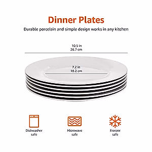Amazon Basics 6-Piece White Dinner Plate Set