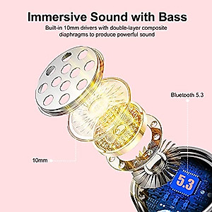 sprtoybat Wireless Earbuds, HiFi Stereo Bluetooth 5.3 Running Headphones with Dual LED Display 30Hrs Playtime, Built-in Mic, Type-C, in-Ear Bluetooth Earphones with Earhooks for Sport, Rose Gold