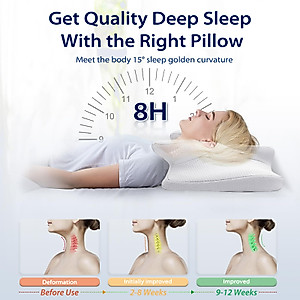 HOMCA Cervical Pillow for Neck Pain Relief, Ergonomic Neck Support Pillows for Sleeping, Orthopedic Memory Foam Neck Pillow for Side Back Stomach Sleepers with Soft Breathable Pillowcase