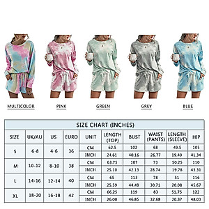 PRETTYGARDEN Women's Tie Dye Printed Pajamas Set Casual Long Sleeve Tops with Lounge Shorts Two Piece Sleepwear (Grey,Medium)