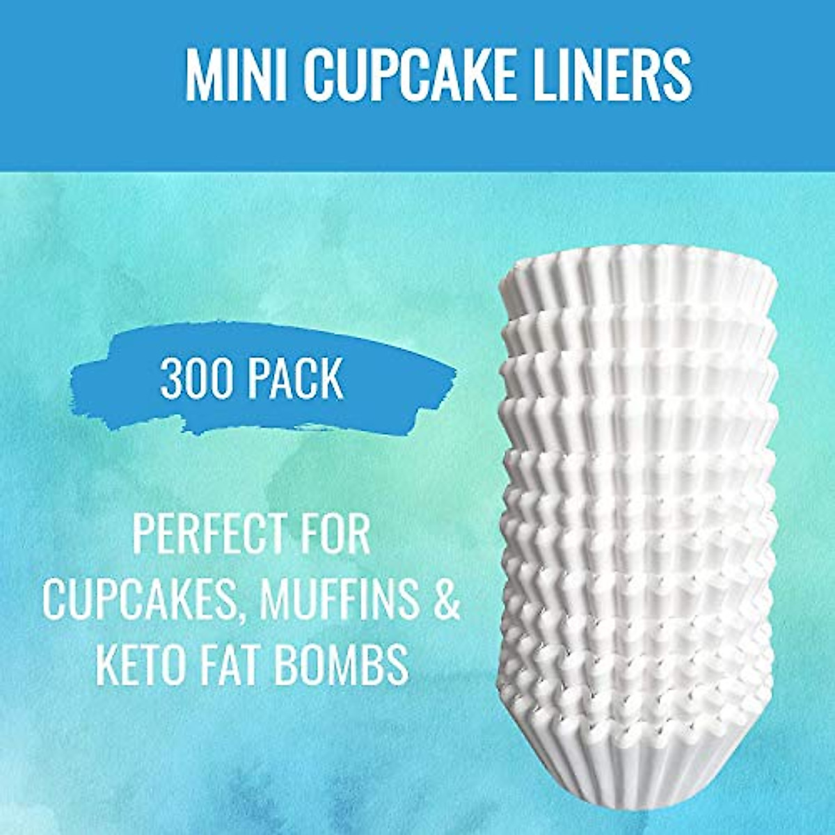 White Mini Cupcake Liners - 300-Pack - Mini Cups Sized Paper Cupcake Wrappers - Fits Perfectly Any Mini Muffin Baking Pan - Cup Cake Liner for Cupcakes, Muffins, Keto Fat Bombs & Mini Cheesecakes