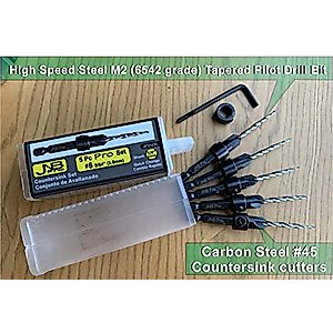 JNB Pro Wood Countersink Drill Bit Set JP0506, 5 Pc #6(9/64"), 2 Extra Bits 9/64 Tapered Drill Bit, 1 Adjustable Collar, 1 Wrench - 1/4" Quick Change Shank, Ideal Woodworking and Carpentry Tool Set