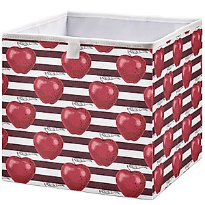 visesunny Closet Baskets Red Apple Stripe Storage Bins Fabric Baskets for Organizing Shelves Foldable Storage Cube Bins for Clothes, Toys, Baby Toiletry, Office Supply