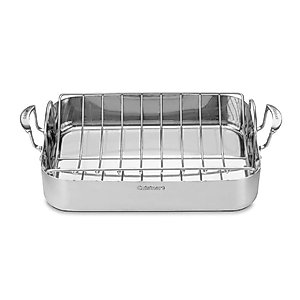 Cuisinart Multiclad Pro Triple Ply Stainless Cookware 16-inch Roasting Pan Skillet, Rectangular Roaster w/Rack