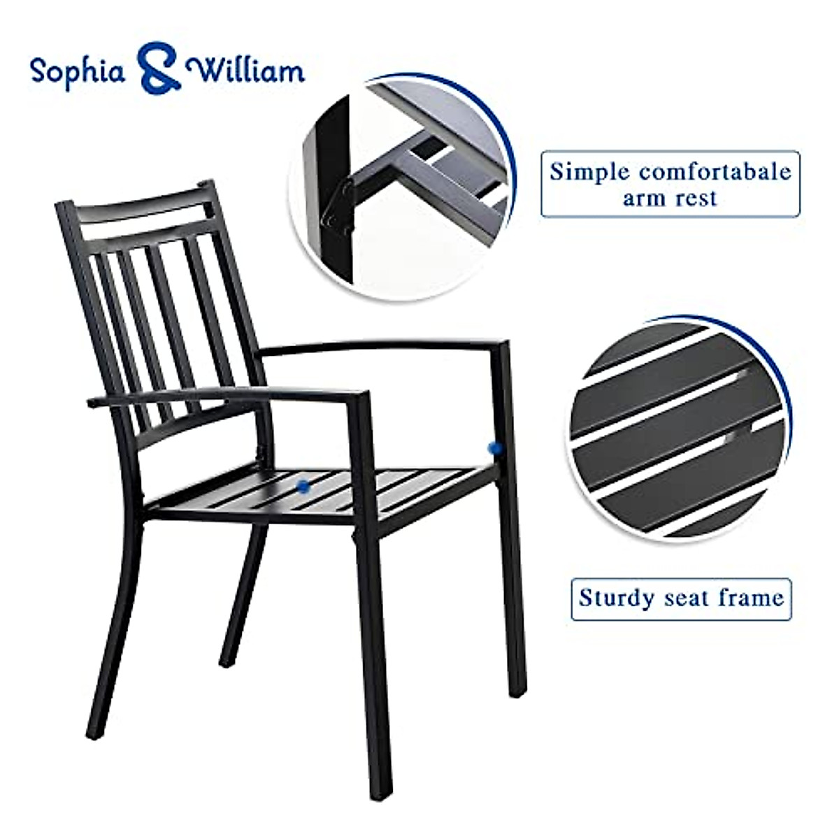 Sophia & William Outdoor Chairs Black Metal Patio Dining Chairs Set of 2,E-Coating Metal Stackable Lawn Chairs,Wrought Iron Outdoor Metal Dining Chairs for Garden Backyard,300 lbs