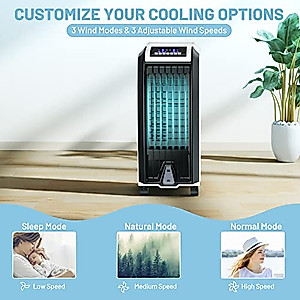 PETSITE Evaporative Air Cooler, 3-IN-1 Portable Air Cooler with Remote Control, 7.5-Hour Timer, 3 Modes, 3 Speeds, 2 Ice Packs, Swamp Cooler Air Conditioner for Bedroom, Home Office Dorms