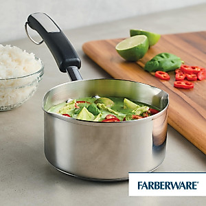 Farberware Brilliance Stainless Steel Saucepan/Saucepot with Side Spouts for Easy Pouring, 1 Quart, Dishwasher Safe and Induction Ready, Compatible with All Cooktops, Stainless Steel