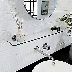 Croydex Metra Flexi-Fix Easy Fit Screw or Glue Glass Bathroom Shelf, 4.9in x 25.1in x 3.1in, Chrome