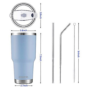 30oz Blue Tumbler Stainless Steel Double Wall Vacuum Insulated Mug with Straw and Lid, Cleaning Brush for Cold and Hot Beverages