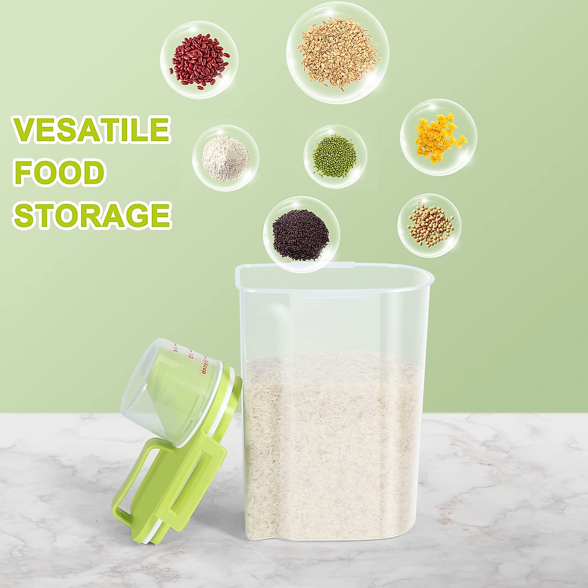 TBMax Rice Storage container 4 Lbs, Small Rice Dispenser with Measuring Cup, Lime Green Cereal Containers Flour Bin, Kitchen Food Storage Container and Pantry Organizers, Pet Dog Cat Food Dispenser