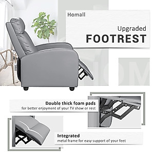 Homall Recliner Chair, Recliner Sofa for Adults, Recliners Home Theater Seating with Lumbar Support, Reclining Sofa Chair for Living Room (Leather, Grey)