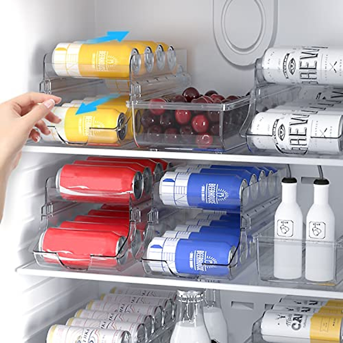 PENGKE Double-Layer Automatic Rolling Beverage Soda Can Storage Organizer,Clear Plastic Canned Food Dispenser,Fridge Organizer Bins for Freezer, Kitchen, Pantry, Countertops,Cabinets(1-Pack)