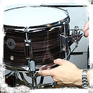 Popcorn Snare Drum by GRIFFIN | Firecracker Acoustic 10" x 6" Poplar Shell with Zebra Wood PVC | Soprano Mini Concert Marching Percussion Musical Instrument with Snare Throw Off, Drummers Key & Head