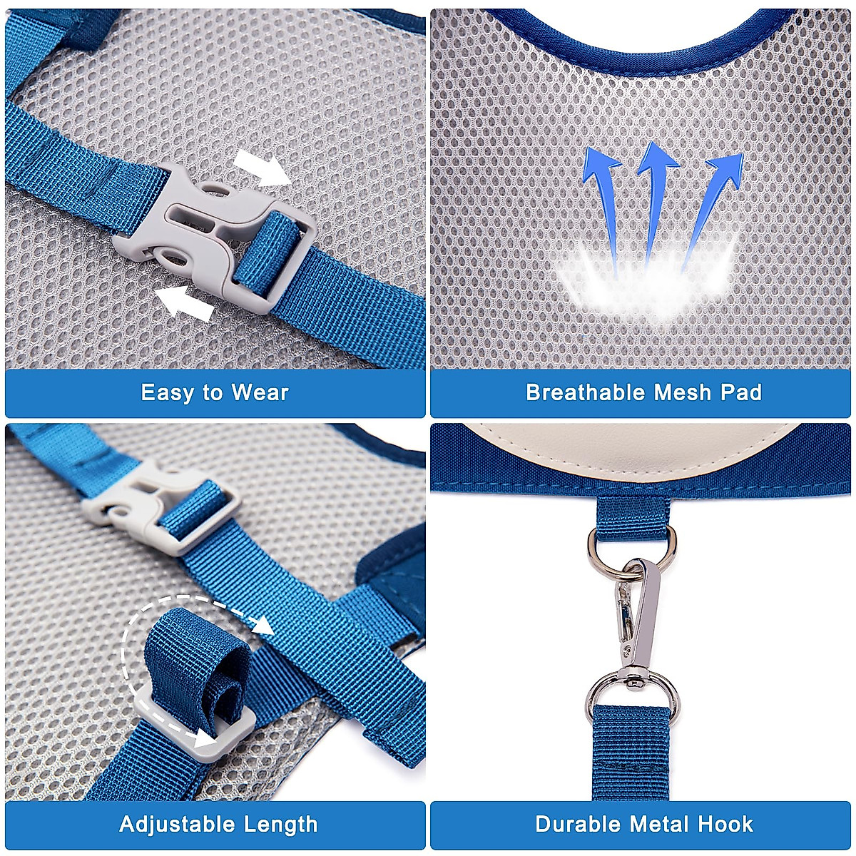 Accmor Toddler Leash Harness, Cute Dinosaur Child Harness Baby Leashes + Anti-Lost Wrist Link, Kids Harness Walking Assistant Strap Belt Tether for 1-4 Years Boys Girls to Travel & Outdoor (Dark Blue)