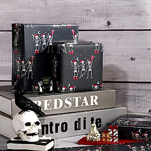 WRAPAHOLIC Funny Christmas Wrapping Paper Sheet - 6 Sheets Dancing Skeleton for Christmas, Party, Holiday - 19.7 Inch x 27.5 Inch Per Sheet