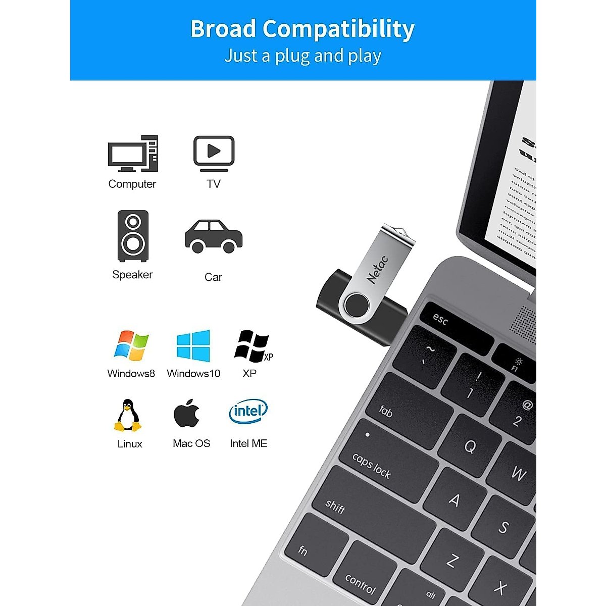 Netac 128GB USB Stick USB 3.0 Flash Drive, Up to 90MB/s, Thumb Drive for Data Storage, Pen Drive with Swivel Design, Memory Stick for External Storage Data/Computer/PC/Laptop/Sound