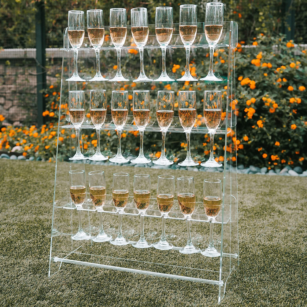 2 in 1 Champagne Wall Holder for Party Modern Acrylic Donut Stand Wedding Decor 32" x 22" Table Top Tower 25 Snack Dowels Mimosa Bar Decorations