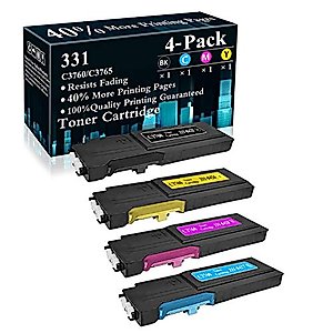 4-Pack (BK/C/M/Y) 331-8425 8427 8428 8426 Compatible Toner Cartridge Replacement for Dell C3760dn C3760n C3765dnf Printer,Sold by TopInk