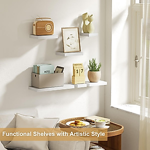 Love-KANKEI White Floating Shelves for Wall Set of 6, Wood Wall Shelves with Invisible Bracket,Rustic Hanging Shelves for Display,Bedroom Living Room Bathroom Kitchen Office