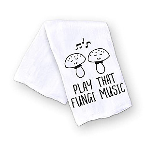 Handmade Funny Kitchen Towel - 100% Cotton Funny Hand Towel for Music Lovers - 28x28 Inch Perfect for Chef Housewarming Christmas Mother's Day Birthday Gift (Play That Fungi Music)