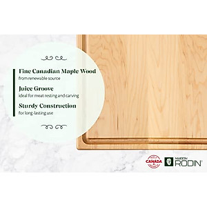 MAISON RODIN Large Wood Cutting Board 16"x12"x3/4", Canadian Maple Wood, Carving & Chopping Wooden Board with Juice Groove, Made in Canada, Charcuterie boards, Kitchen Essentials