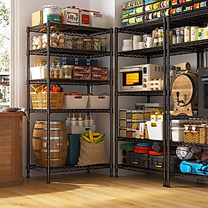 REIBII 1000LBS Wire Shelving Unit, 5 Tier Adjustable Metal Storage Shelves for Kitchen Pantry Office Steel Organizer Wire Rack for Narrow Space College Dorm School, 13.4" D x 23.2" W x 60" H, Black