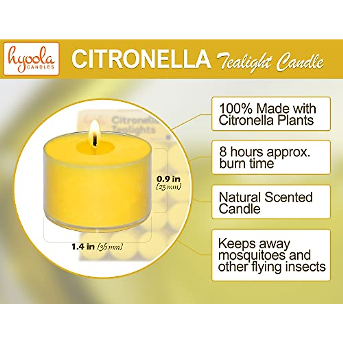 Tealight Citronella Candles Outdoor - 8 Hour Burn Time - Indoor and Outdoor Mosquito, Insect and Bug Repellent Citronella Candle - Natural Fresh Scent – Decorative in Clear Cup - 80 Pack