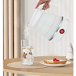 Travel Kettle Electric Small Foldable Portable Kettle,Silicone Collapsible Heating Water Boiler Tea Pot for Camping,Easy for Storage with Separable Power Cord (White)