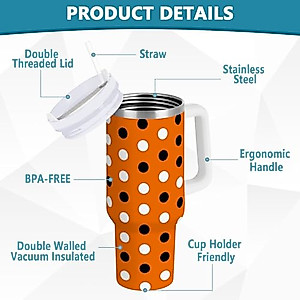 RPLIFE Halloween Polka Dot Travel Coffee Tumbler, Stainless Steel Cup, Insulated Tumbler, Coffee Tumbler for Women