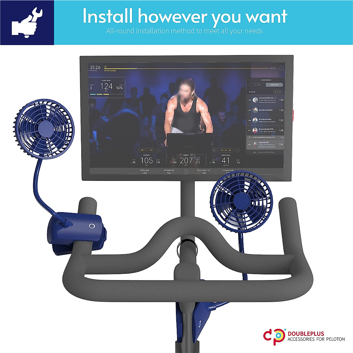 DoublePlus Fan for The OG Bike, Strong Clip Fan for The OG Bike & Bike+, USB Chargable Fan for The Bike, Portable Fan Adjustable 3 Speed, Accessories Compatible with The Bike