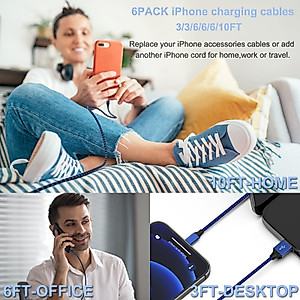 iPhone Charger [Apple MFi Certified] Lightning Cable 6PACK-3/3/6/6/6/10 FT Nylon Braided USB Charging Cable High Speed Cord Compatible with iPhone 14/13/12/11 Pro Max/XS MAX/XR/XS/X/8/7/Plus/6S/6/iPad