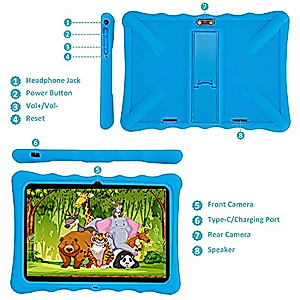 Veidoo Kids Tablet, 10.1 inch Android OS Tablet Pc with WiFi 2GB RAM 32GB ROM Toddlers Tablet, Parental Control APP Children's Tablet for Kids(Blue)