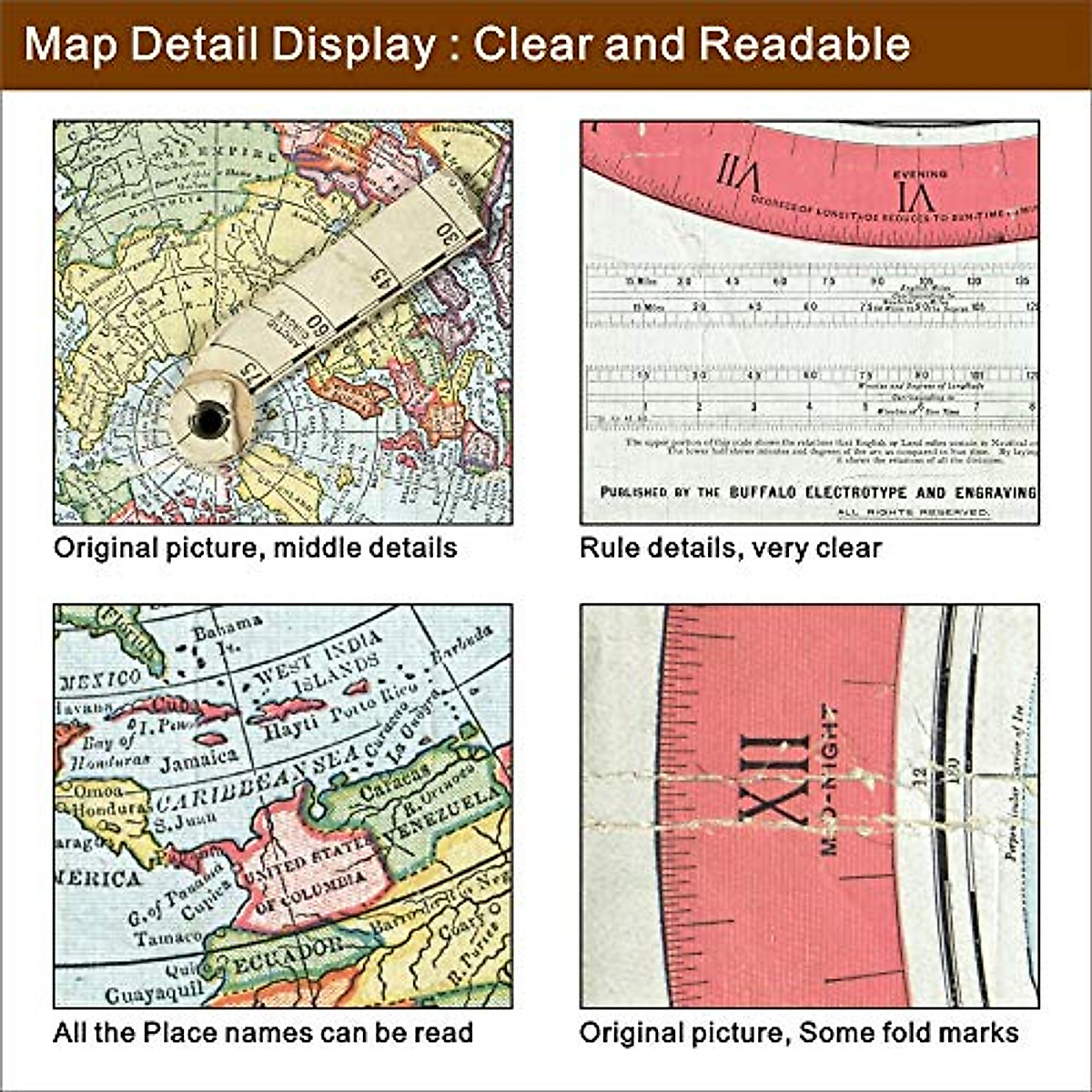 ASENART Flat Retro Earth Map - Gleason's New Standard Map of The World Canvas Print Scroll Poster with Black Plastic Scroll Hanger Ready to Hang-12"x18"