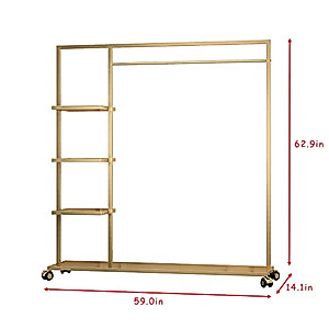 Smlttel Clothing Rack with Shelf,Boutiques Retail Display Clothing Rack,Heavy Duty Garment Rack,Multiple Uses Hanging Rack for Home and Retail(Gold)