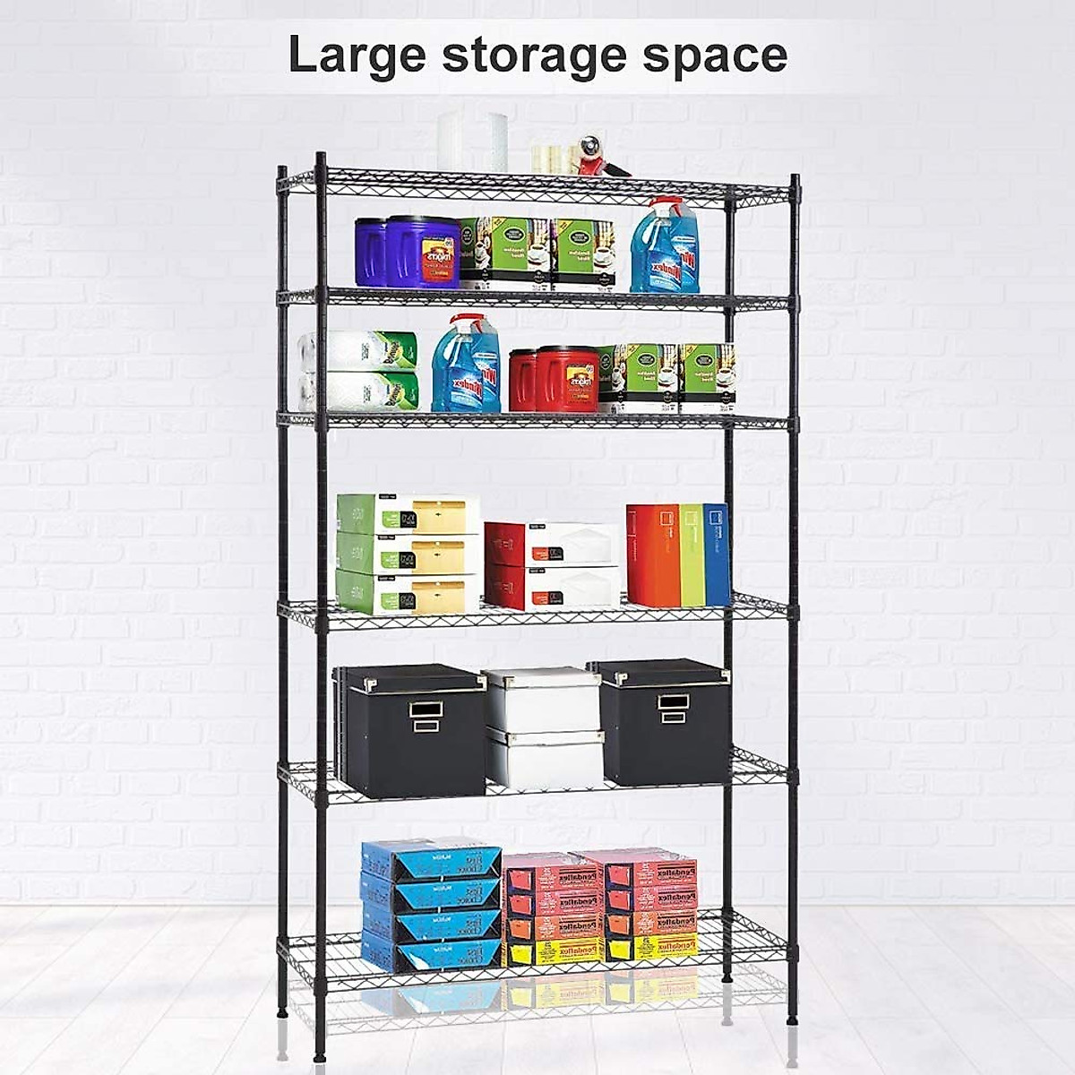 6 Tier Wire Shelving Unit Wire Shelves, NSF Heavy Duty Height Adjustable Storage Wire Shelf Shelving Rack with Feet Leveler Garage Rack Kitchen Rack Office Rack Commercial Shelving (Black 42x16x72)