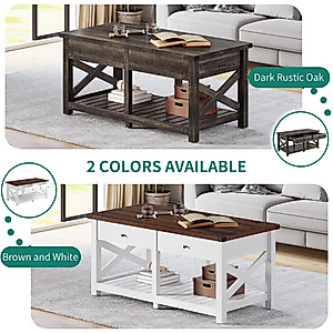 YITAHOME Coffee Tables for Living Room,Farmhouse Coffee Table with Storage,Wood Rustic Cocktail Table with 2 Cabinets,Industrial Center Table with Sturdy Shelf,Dark Rustic Oak