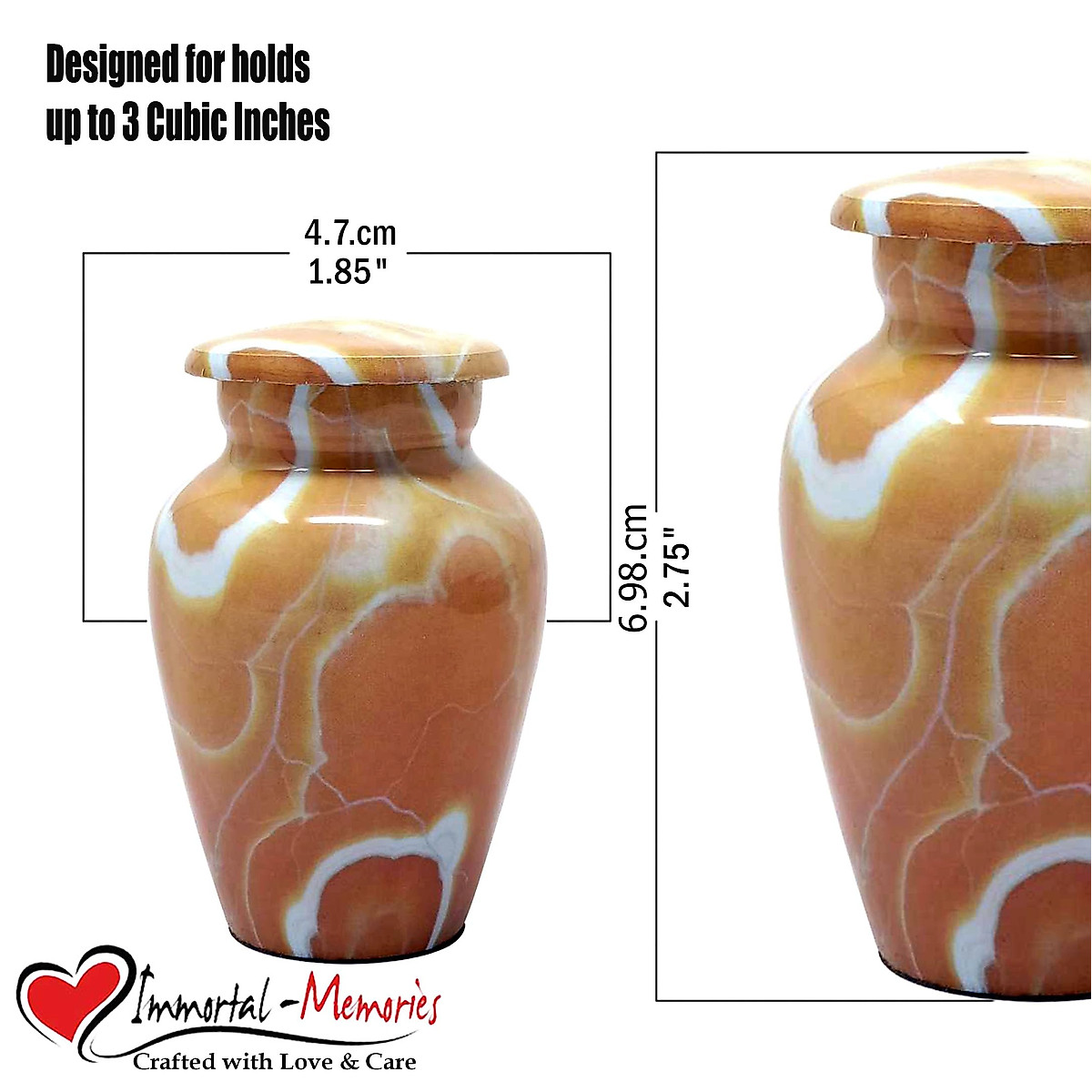 Marble Finish Metal Keepsake Urn - Mini Cremation Urn for Human or Pet Ashes - Token Urn - Sharing Memorial Urn with Velvet Bag (Honey Onyx)