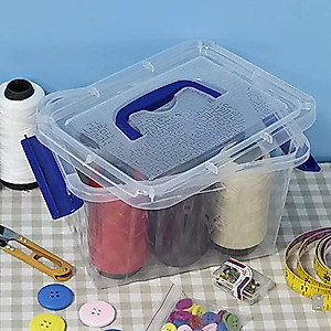 Waikhomes 3L Plastic Storage Containers Set of 6, Latching Storage Bin with Handle (Blue handle), f