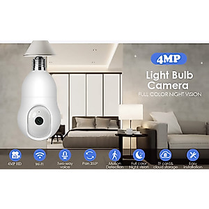NU-SET Light Bulb Camera, Smart WiFi Home Security Camera with Pan-Tilt Panoramic View, 4MP, White