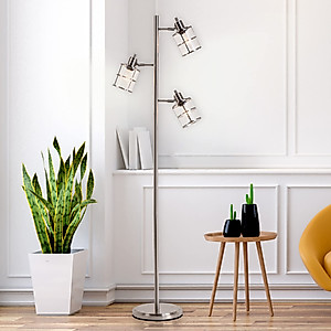 Catalina Lighting 20442-000 Modern 3 Light Floor Lamp with Adjustable Ribbed Glass Shades & Reading Light, 68", Classic Brushed Nickel