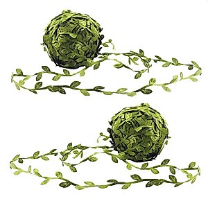 2PCS 20M Olive Green Leaves Leaf Trim Ribbon Artificial Vines Foliage Rattan for DIY Craft Home Wall Garden Party Wedding Decoration HBFZSY-20