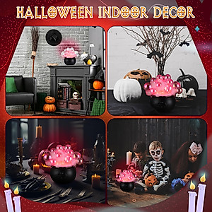 Liliful Light up Bubble Cauldron DIY Set, 7.68" Black Plastic Witches Cauldron with Handle 24 Pcs Clear Plastic Balls and String Light Halloween Cauldron Candy Bowl for Halloween Decorations (Red)