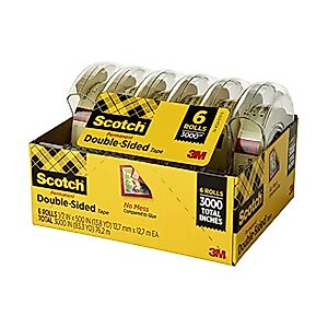Scotch Double Sided Tape, 1/2 in x 500 in, 6 Dispensered Rolls (6137H-2PC-MP)