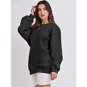Caracilia Womens Oversized Sweatshirts Cute Pullover Long Sleeve Dressy Casual Top Comfy Hoodie Fall Winter Lightweight Round Neck Fleece Loose Fit Sweatshirt Y2K Clothes A1019heise-L Black