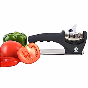 CJHFAMILY Knife Sharpener for Straight Knives - 3 Stage Diamond Coated Sharpening Wheel System