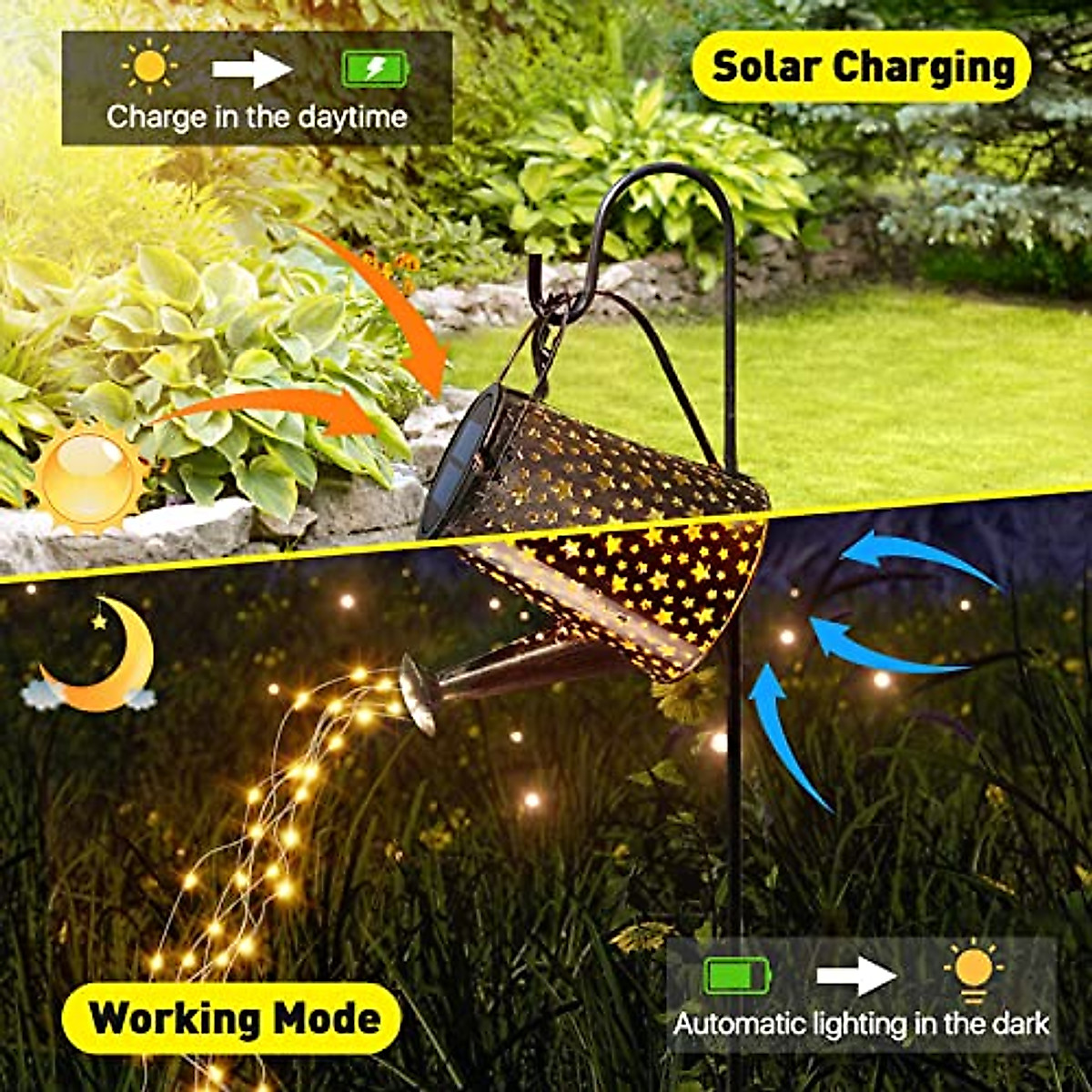 CrfSilky Solar Watering Can with Lights Outdoor Garden Decor Waterproof Star Solar Garden Lights for Table Deck Yard Lawn Patio Pathway Walkway Courtyard Party Decorations Gardening Gifts