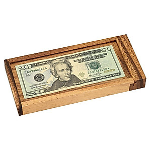 Bits and Pieces – Magic Money Puzzle Box for Adults – Wooden Brain Teaser ATM Puzzle Box - Hidden Compartment Case for Money Gifts – 8” x 3-5/8" x 1"