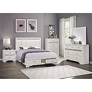 Lexicon Luster Wood California King Bed with 2 Drawers in White and Silver